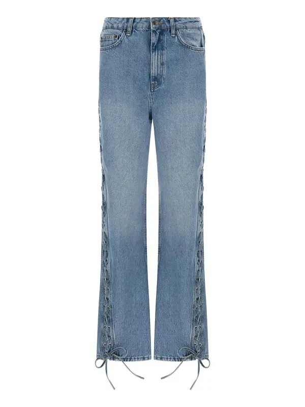 Remain Birger Christensen Twisted Lacing Cotton Denim Jeans - Light Blue