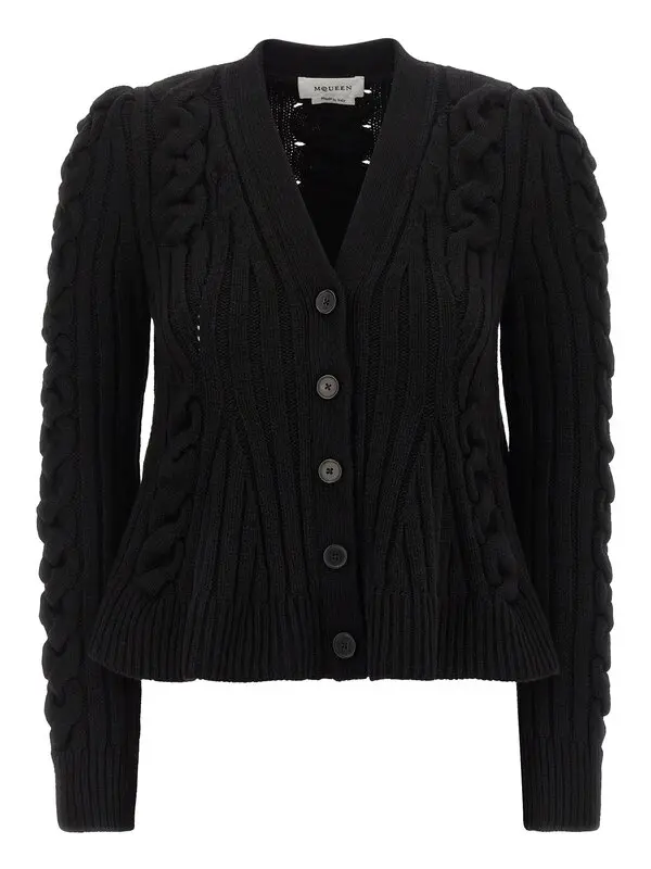 Alexander McQueen Braided Wool Cardigan - Black