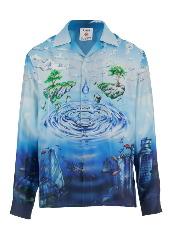 Casablanca Silk Shirt With Graphic Print - Light Blue
