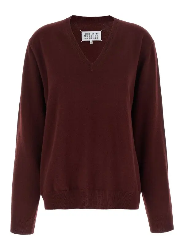 MAISON MARGIELA Virgin Wool Sweater With Four Stitches Detail - Bordeaux