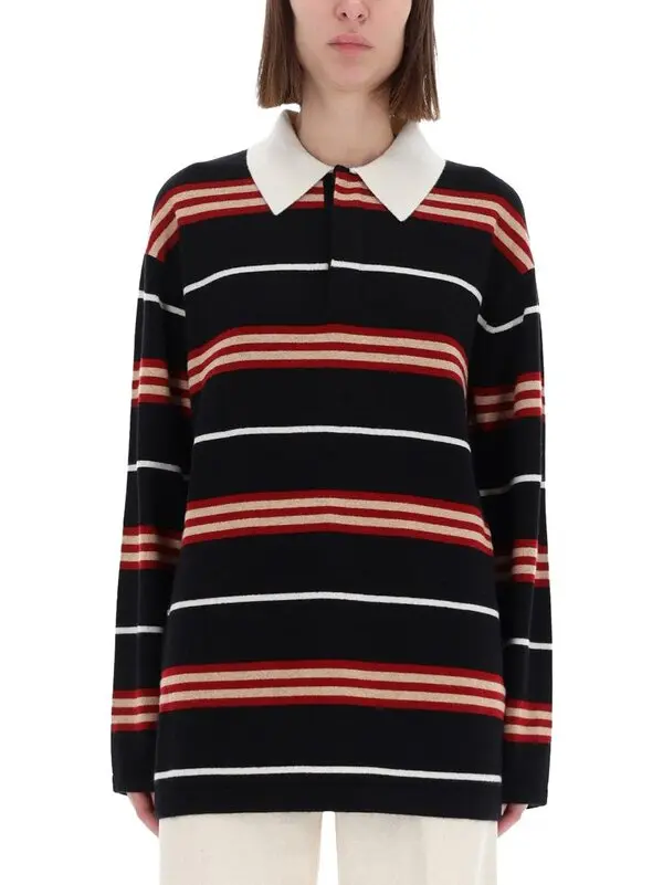 Guest In Residence Striped Cashmere Rugby Polo Shirt - Black