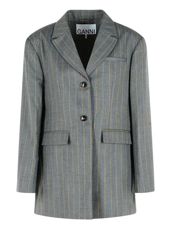 GANNI Wool Blend Blazer - Grey