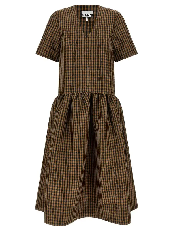 GANNI Taffetà Crinckled Midi Dress - Brown