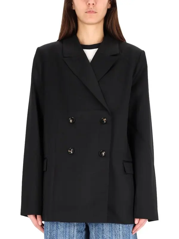 GANNI Double-breasted Wool Jacket - Black