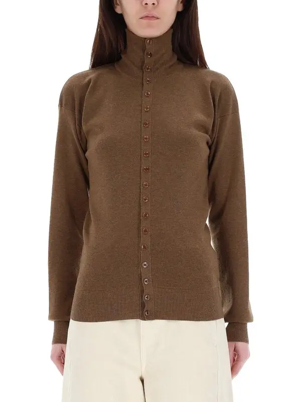 LEMAIRE Wool High Collar Cardigan - Brown