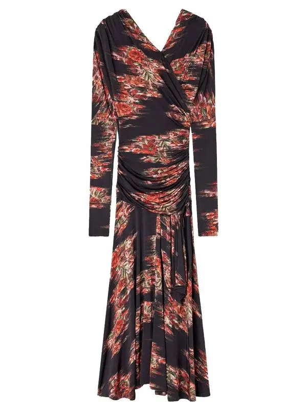GANNI Long Floral Print Dress - Black