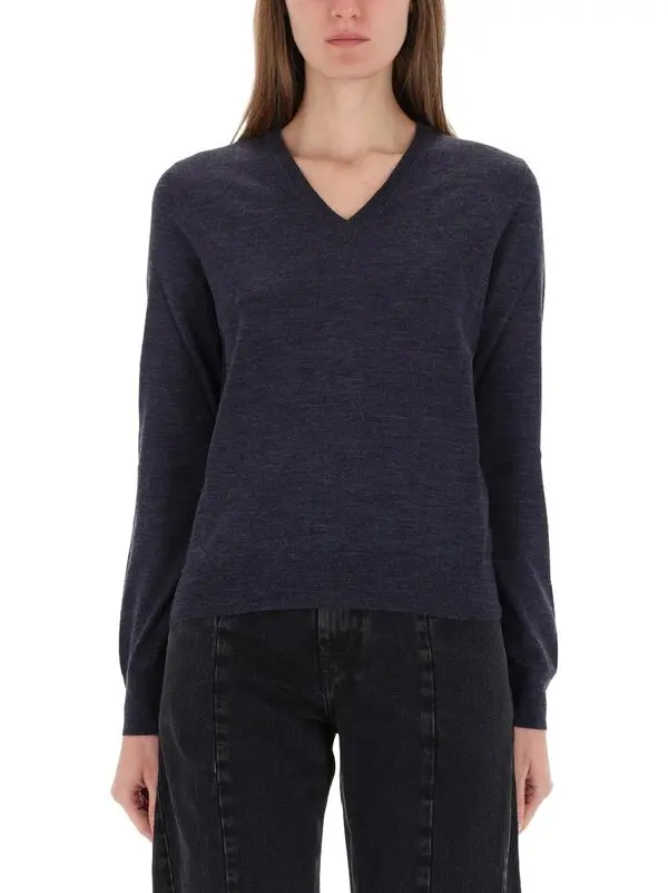 MAISON MARGIELA V-neck Wool Sweater - Blue