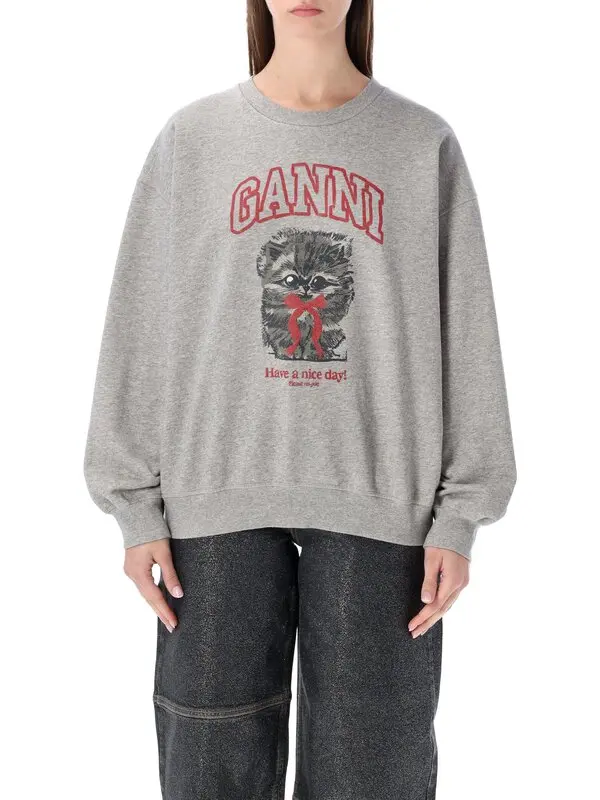 GANNI Graphic Cotton Sweatshirt - Paloma Grey