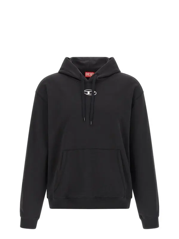 DIESEL Cotton Hoodie With Embossed Logo - Black