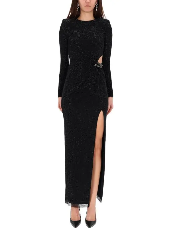 SELF-PORTRAIT Rhinestone Long Dress - Black