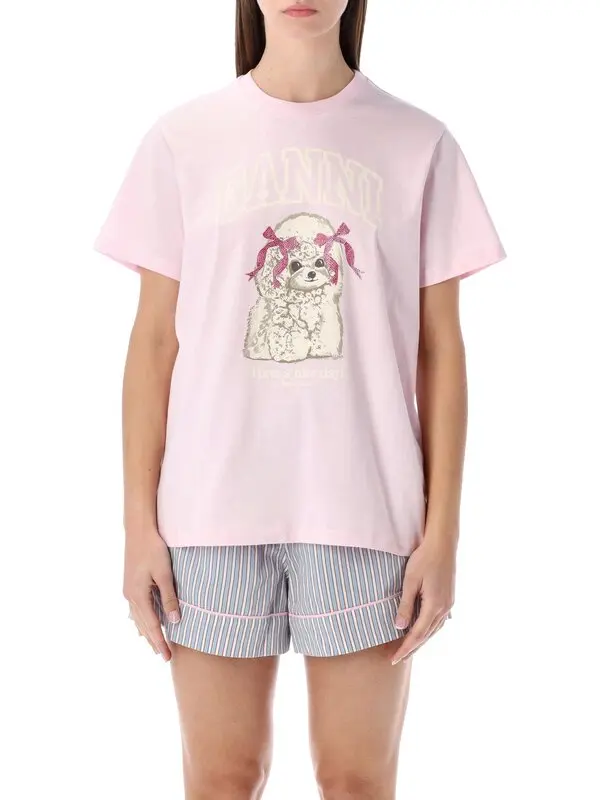 GANNI T-shirt With Poodle Print - Chalk Pink