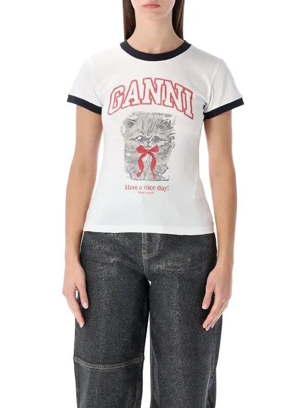 GANNI Cropped T-shirt - White