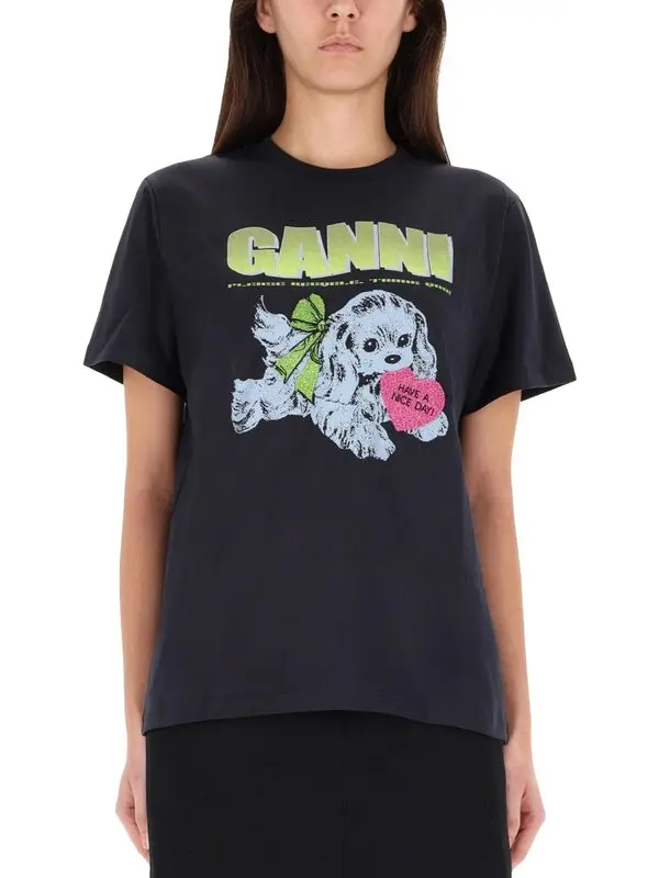 GANNI Printed Relaxed-fit T-shirt - Charcoal