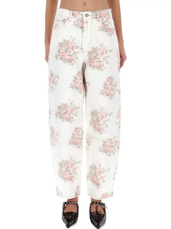 GANNI Floral Print Jeans - White