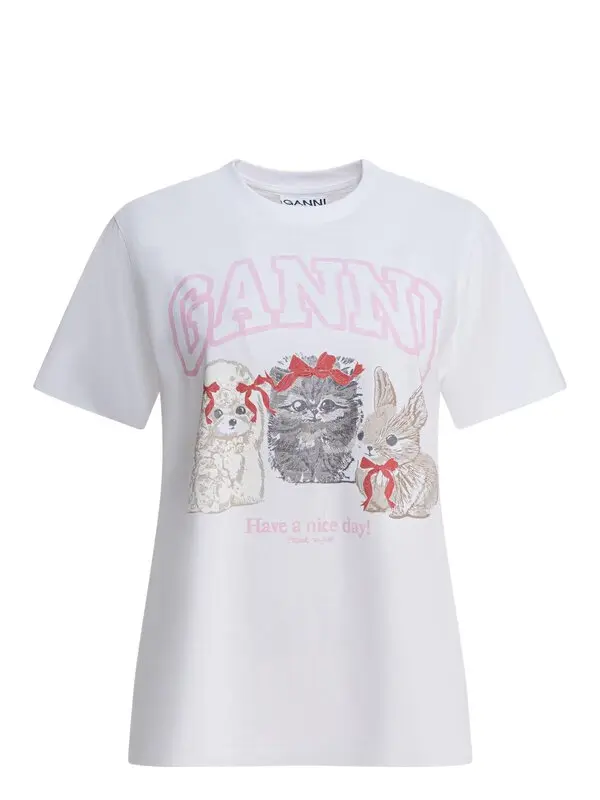GANNI Cotton Jersey T-shirt - White