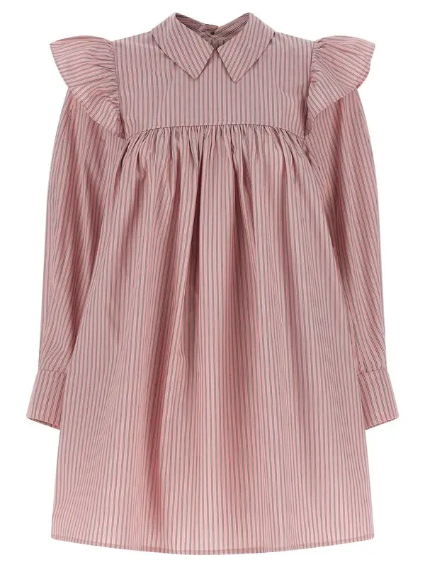 GANNI Striped Oxford Cotton Mini Dress - Pink