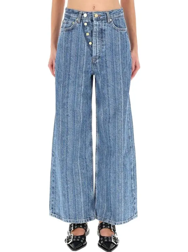 GANNI Striped Baggy Jeans - Denim