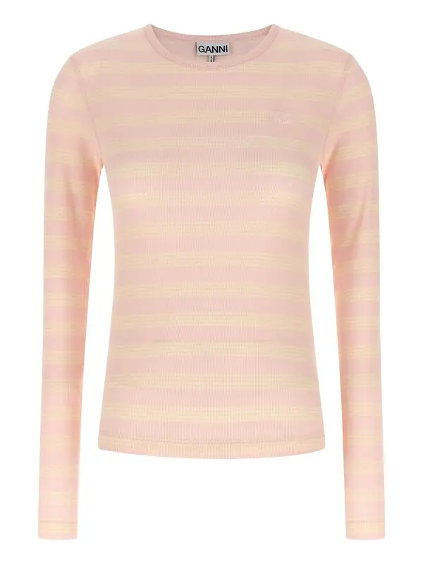 GANNI Striped Cotton Sweater - Pink