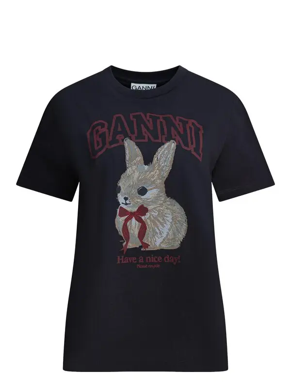 GANNI Cotton Bunny T-shirt - Black