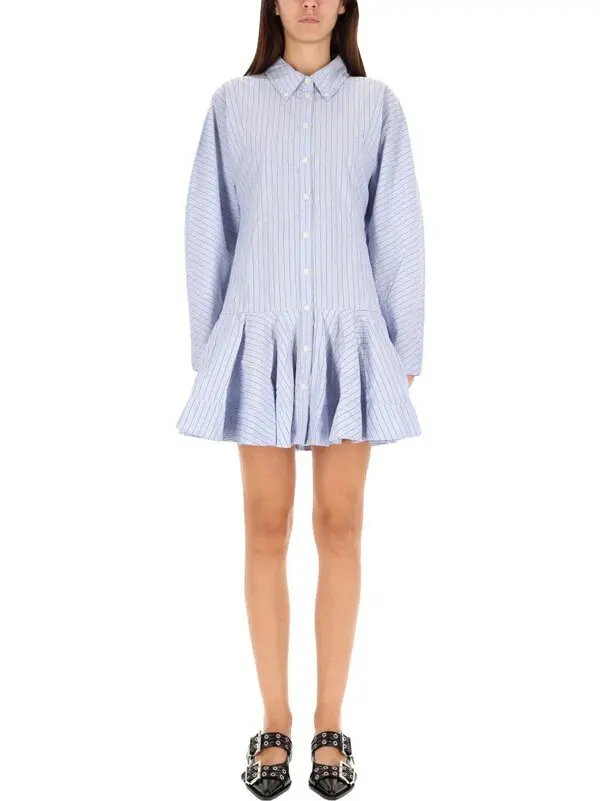 GANNI Striped Chemisier Dress - Baby Blue