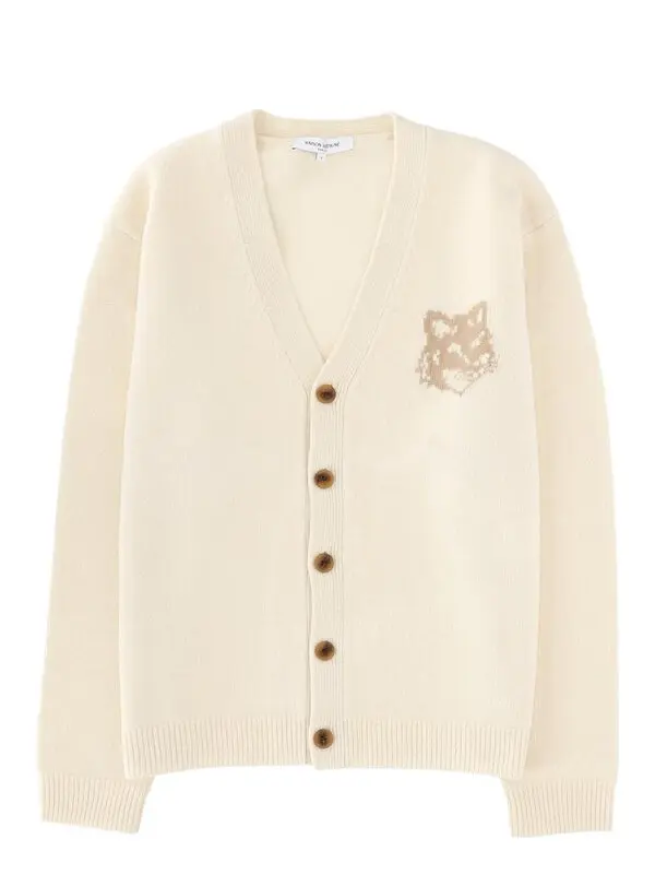 Maison Kitsuné Fox Head Merino Wool Cardigan - Beige