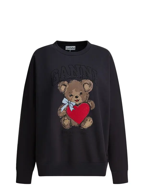 GANNI Bear Embellished Crewneck Sweatshirt - Black
