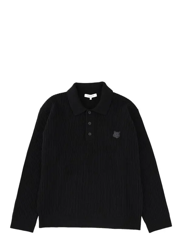 Maison Kitsuné Long Sleeved Polo Shirt - Black