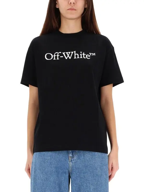 Off White T-shirt With Logo - Black