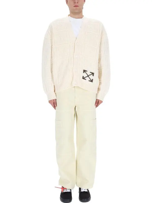 Off White Arrow Stitch Cardigan - Beige
