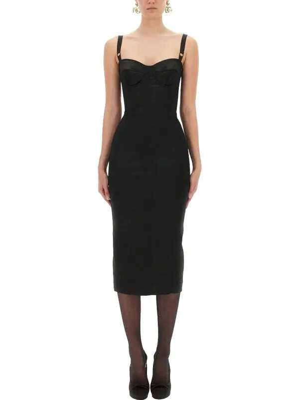 Dolce & Gabbana Satin Bustier Longuette Dress - Black