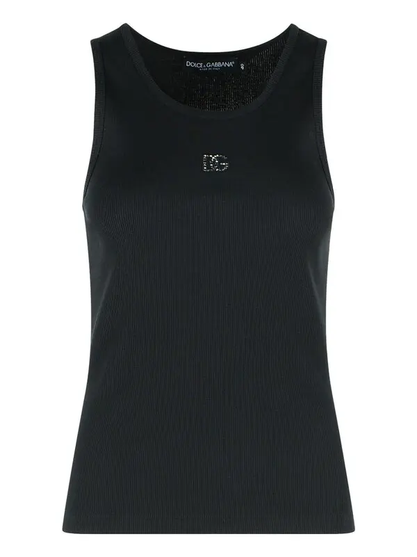 Dolce & Gabbana Tank Top In Textile Glass And Polyester - Black