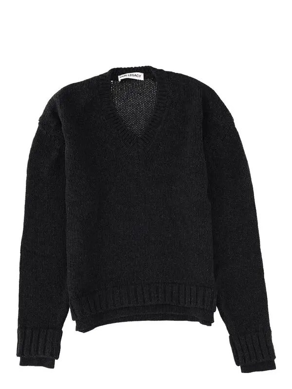 Our Legacy Oversized Merino Wool V-neck Pullover - Black