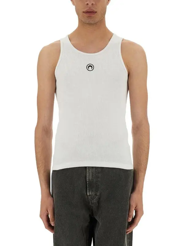 MARINE SERRE Ribbed Tank Top With Moon Logo - White