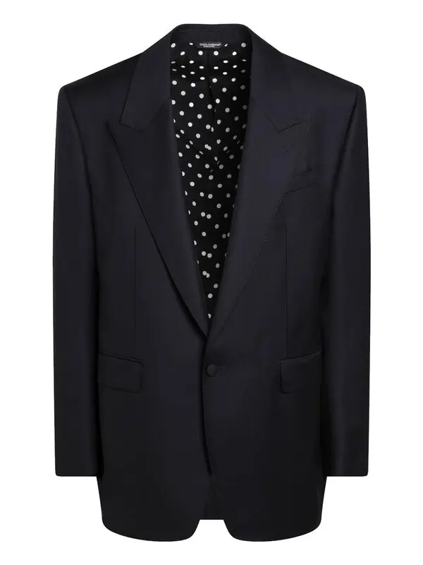 Dolce & Gabbana Dark Navy Wool Single Breasted Jacket - Blue