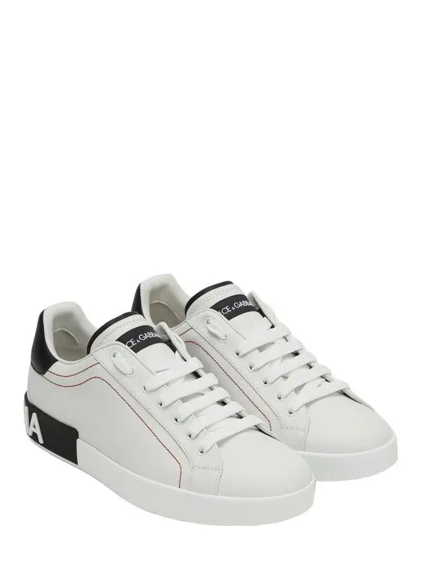 Dolce & Gabbana Portofino /black Leather Sneaker - White