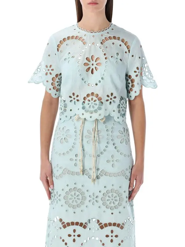 Zimmermann Awaken Embroidered Linen Top - Green