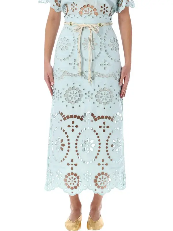 Zimmermann Awaken Embroidered Linen Skirt - Green