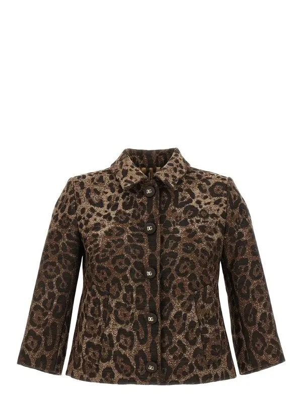 Dolce & Gabbana Leopard Jacquard Wool Blazer - Brown