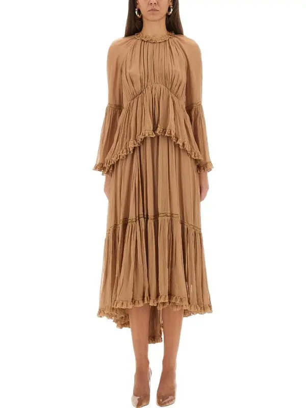 Zimmermann Hypnotic Peplum Ruffle Dress - Beige