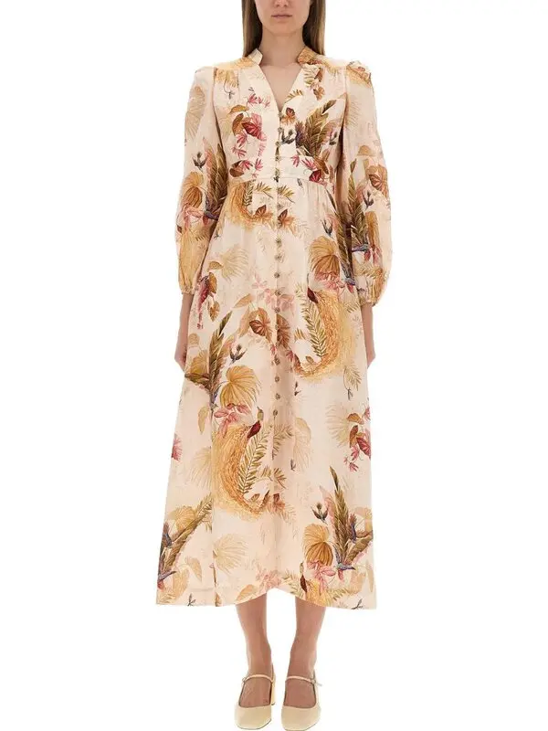 Zimmermann Ascension Plunge Midi Dress - Beige