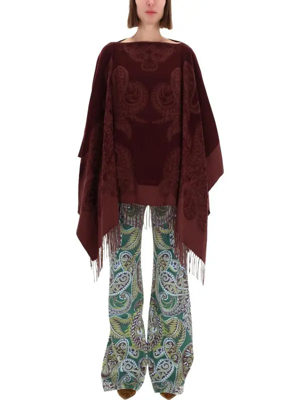 Etro Wool Poncho - Bordeaux