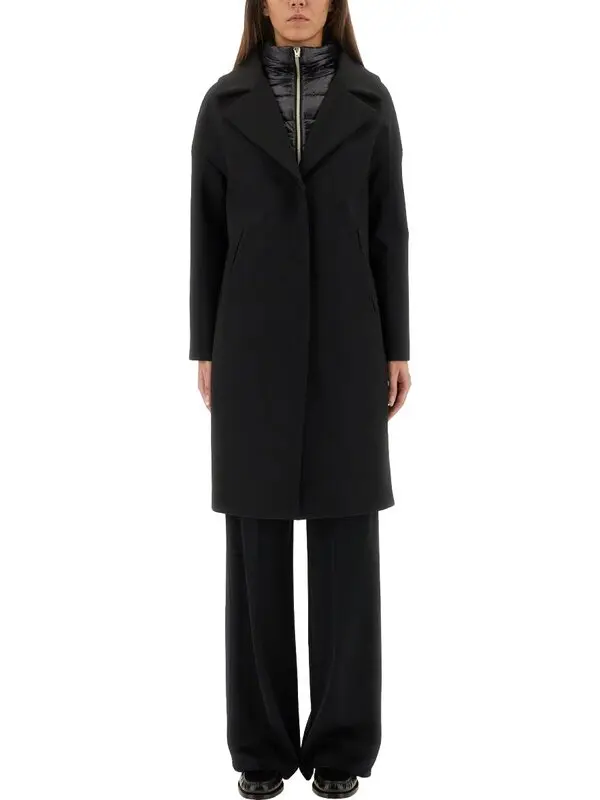 Herno Wool Coat With Technical Bib - Black