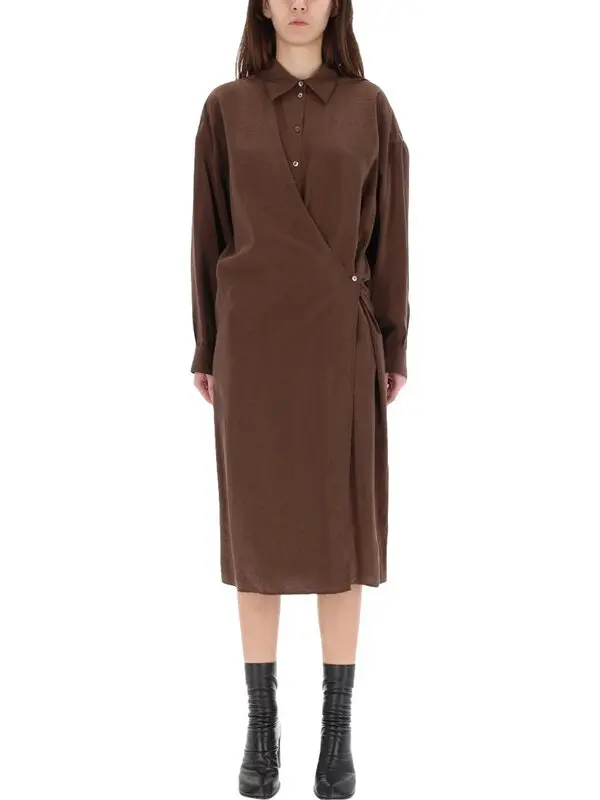 LEMAIRE Twisted Midi Dress - Brown