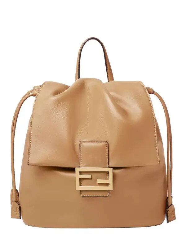 Fendi Leather Bag With Logo - Beige