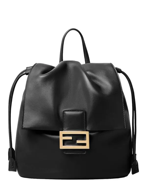 Fendi Leather Backpack With Logo - Black