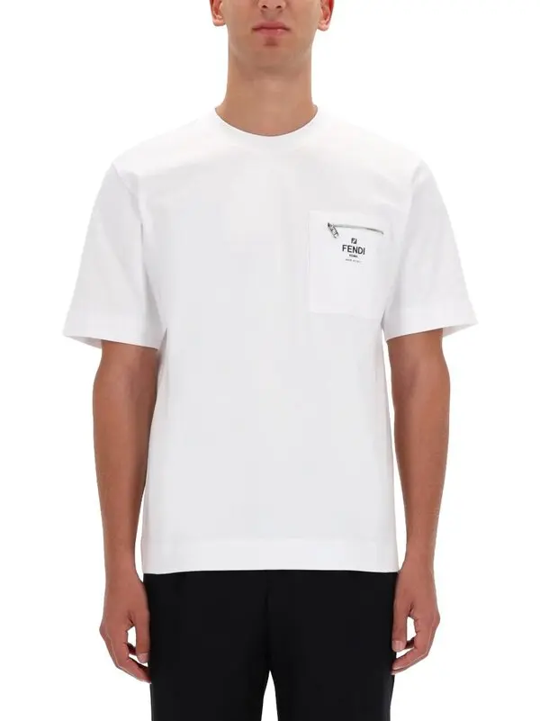 Fendi Logo Pocket T Shirt - White