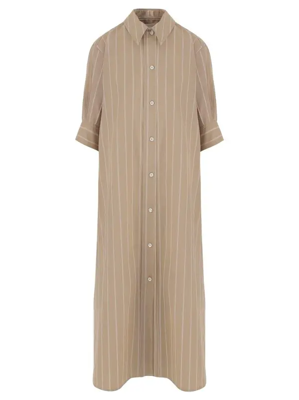 JIL SANDER Long Cotton Shirt Dress With Stripes - Beige