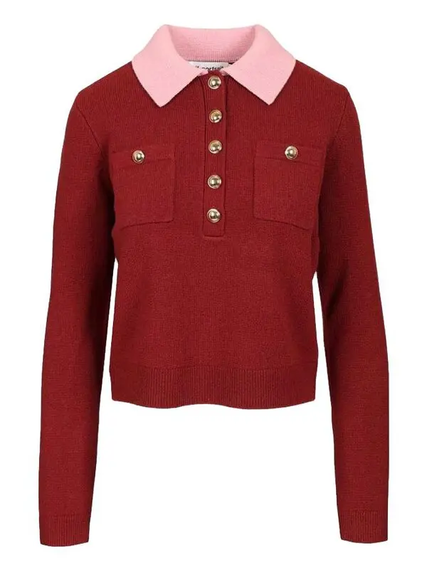 SELF-PORTRAIT Polo Cardigan - Bordeaux