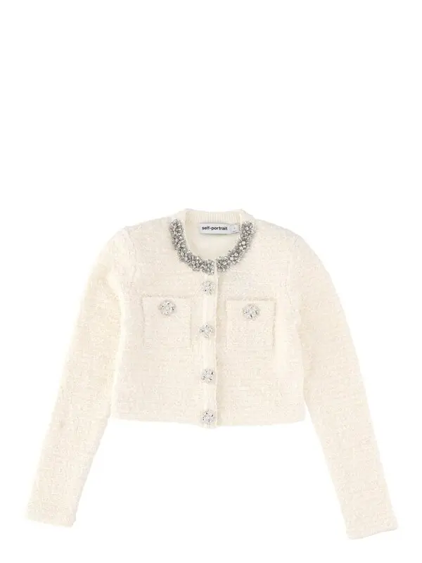 SELF-PORTRAIT Cotton Blend Cardigan - Ivory