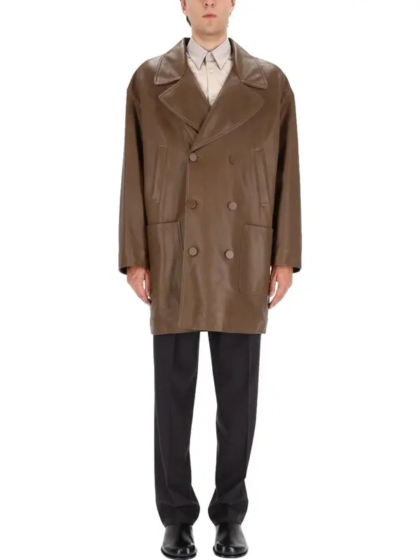 Fendi Double-breasted Leather Coat - Brown